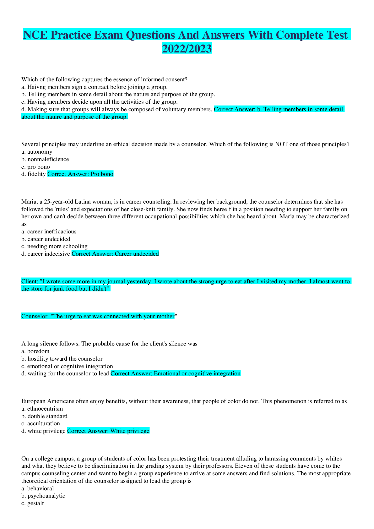 NCE Practice Exam Questions And Answers With Complete Test 2022/2023 ...