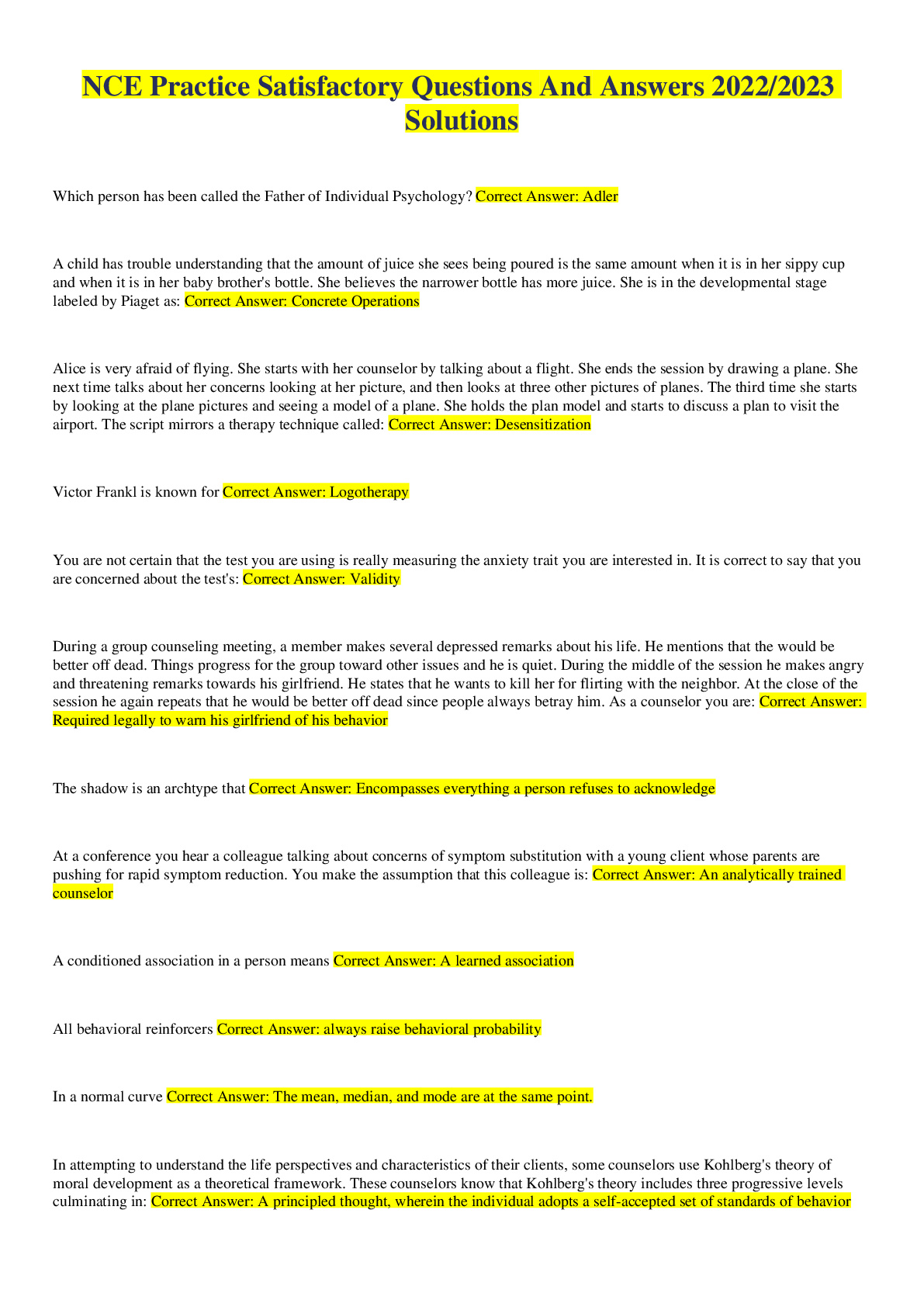 NCE Practice Satisfactory Questions And Answers 2022/2023 Solutions ...