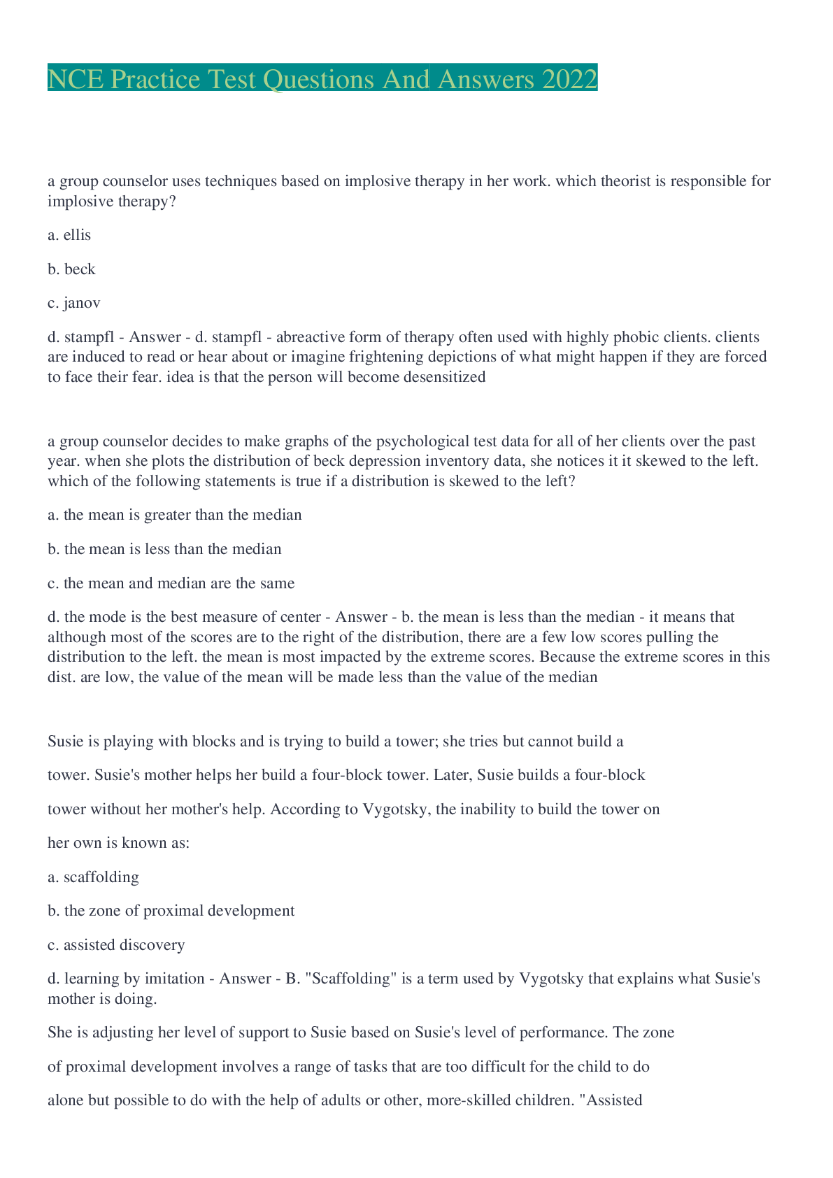 NCE Practice Test Questions And Answers 2022 - Scholarfriends