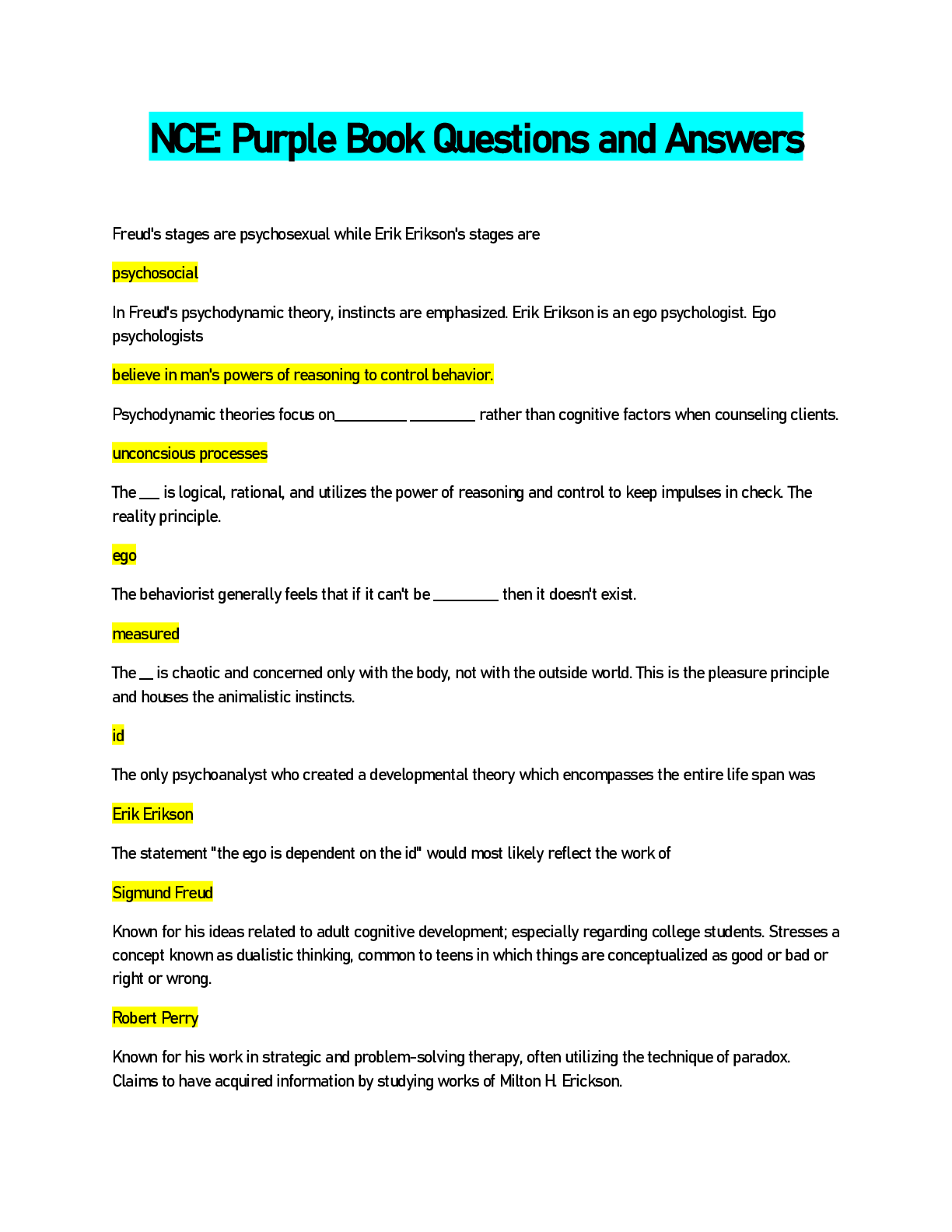NCE: Purple Book Questions and Answers - Scholarfriends