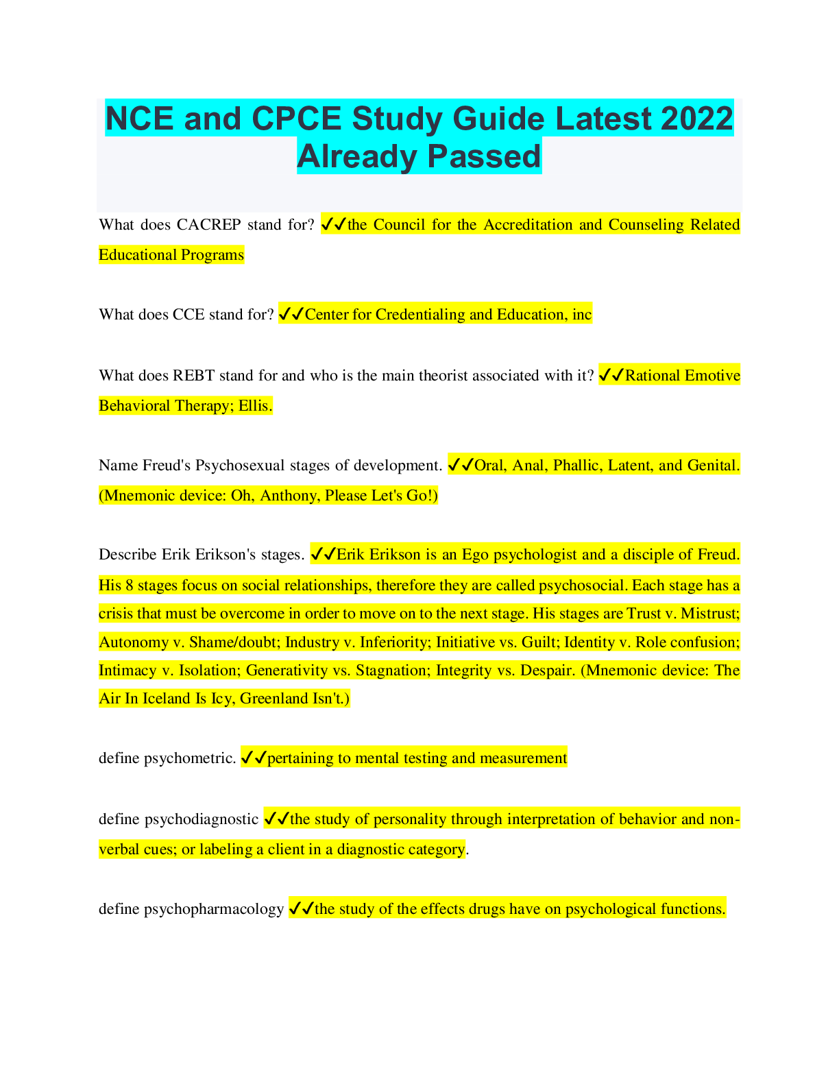 NCE and CPCE Study Guide Latest 2022 Already Passed - Scholarfriends