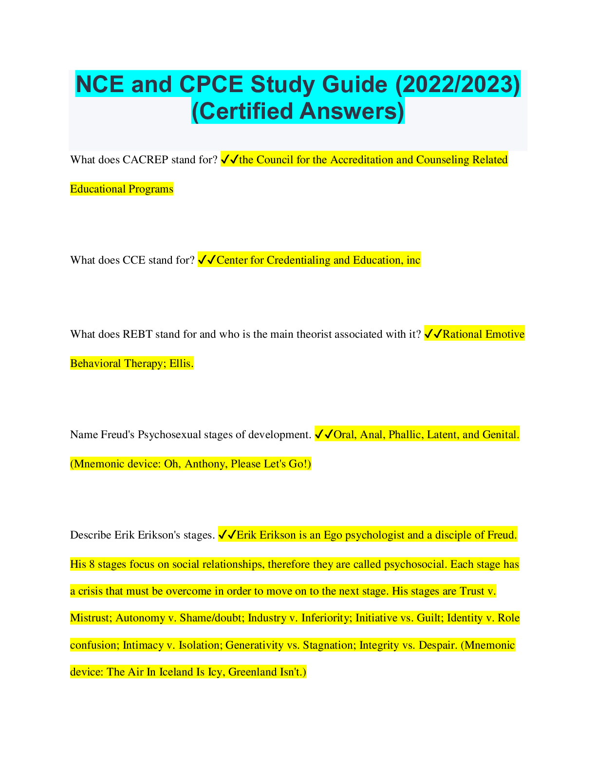 NCE and CPCE Study Guide (2022/2023) (Certified Answers) - Scholarfriends