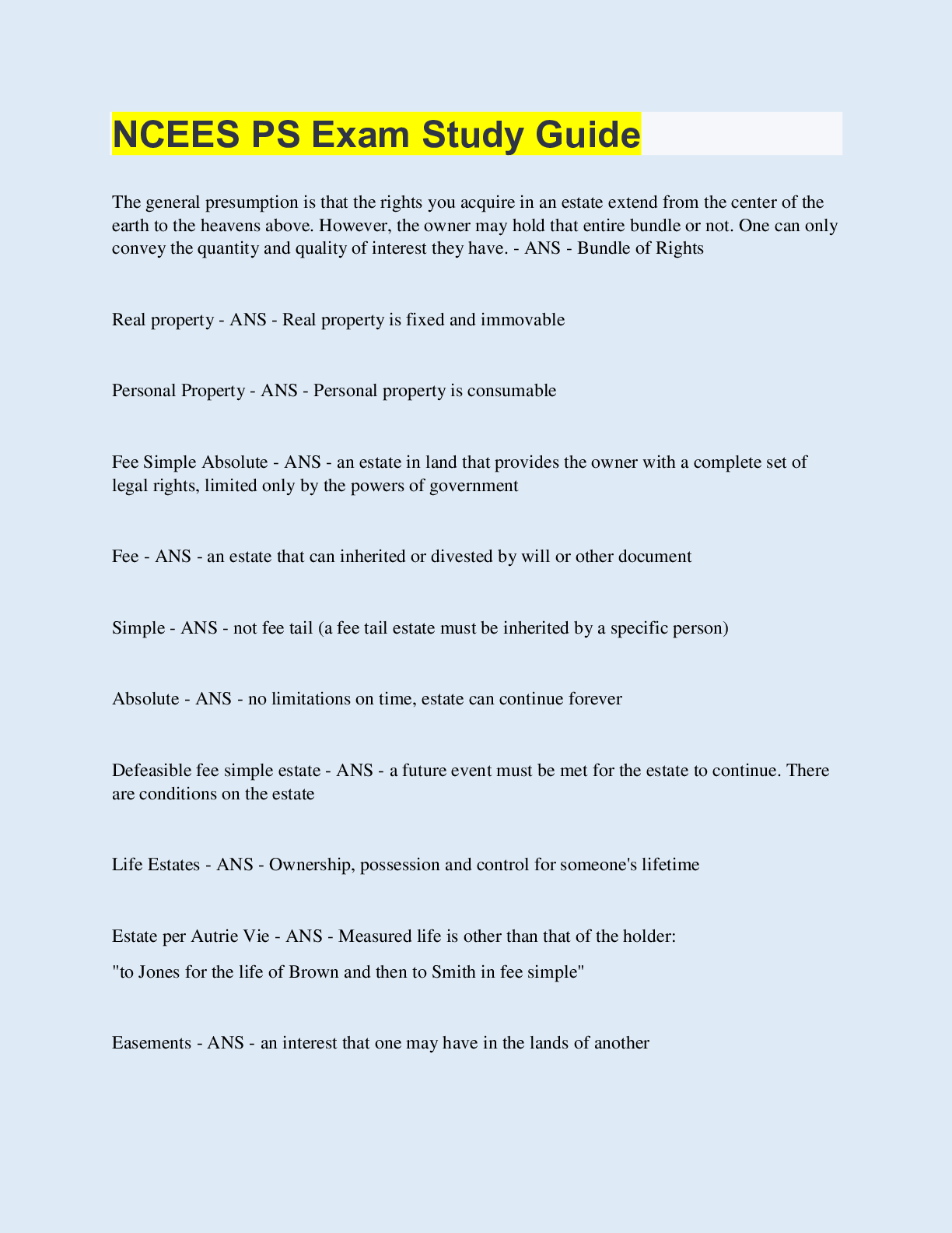 NCEES PS Exam Study Guide | 90 Questions with 100% Correct Answers ...