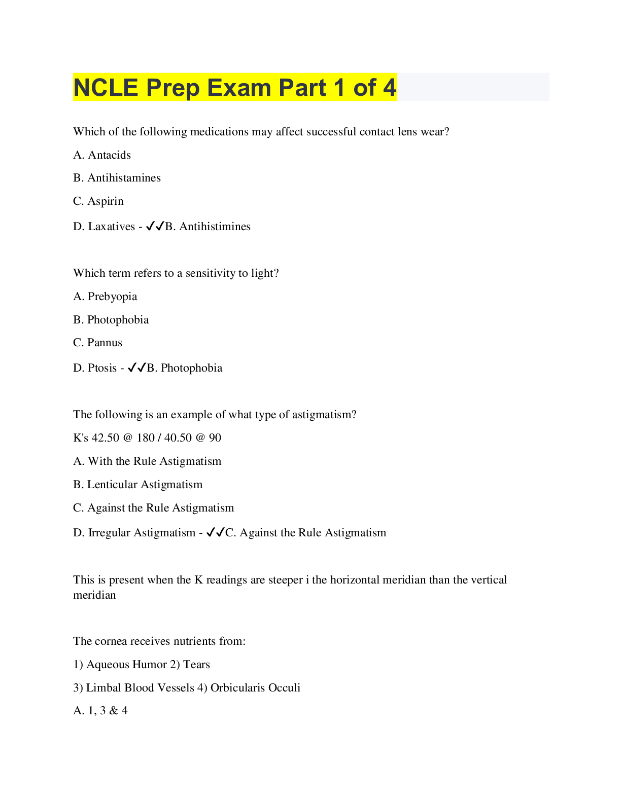 NCLE Prep Exam Part 1 of 4 - Scholarfriends