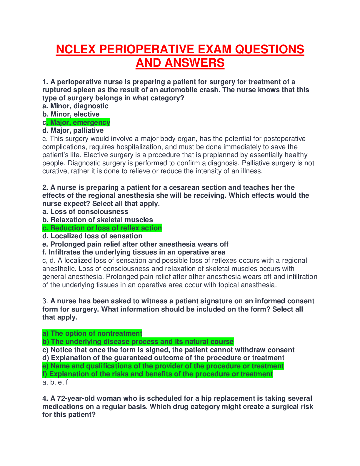 NCLEX PERIOPARATIVE NURSING EXAM QUESTIONS SOLVED WITH EXPLANATIONS ...