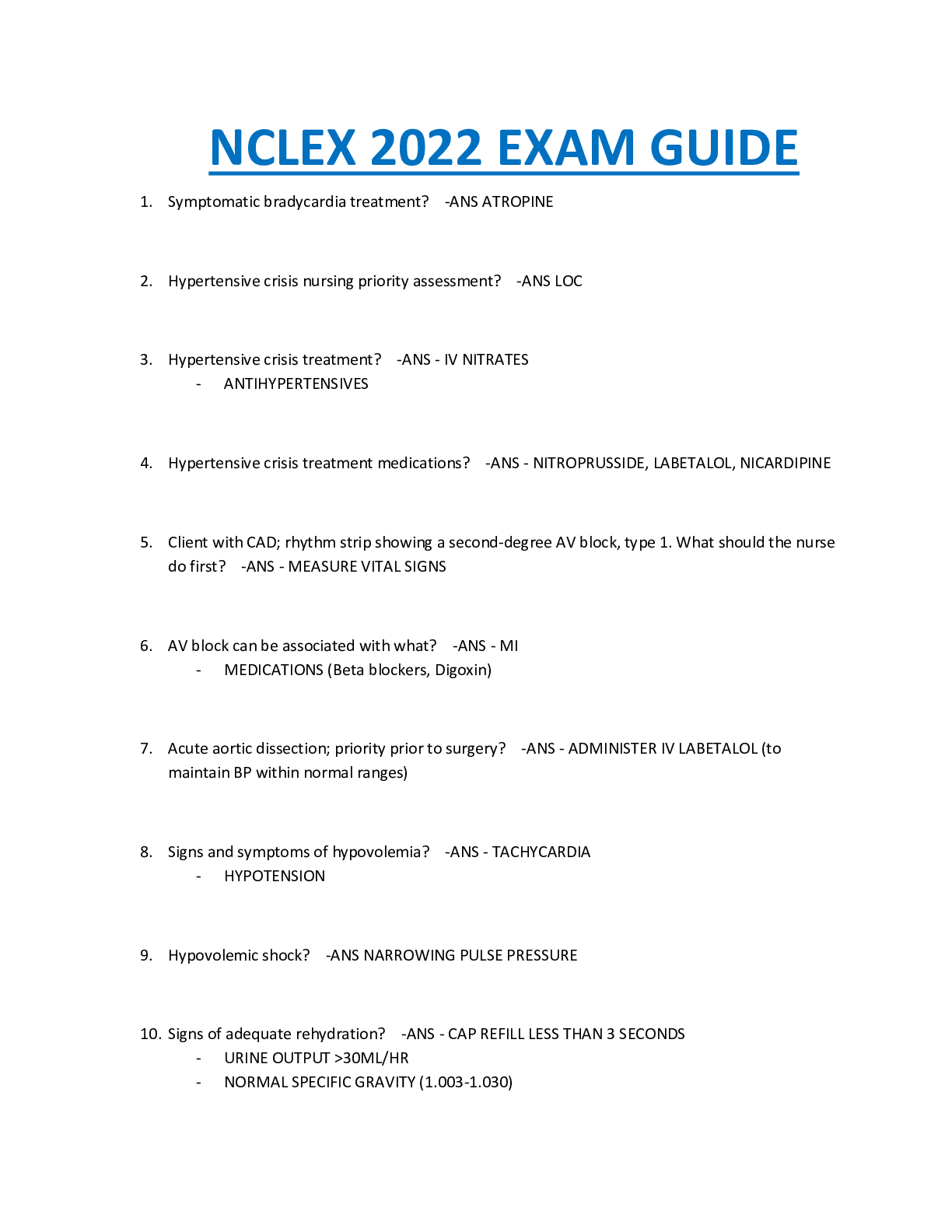 NCLEX EXAM REVIEW QUESTIONS AND ANSWERS NEW LATEST UPDATED GUIDE 2022 ...