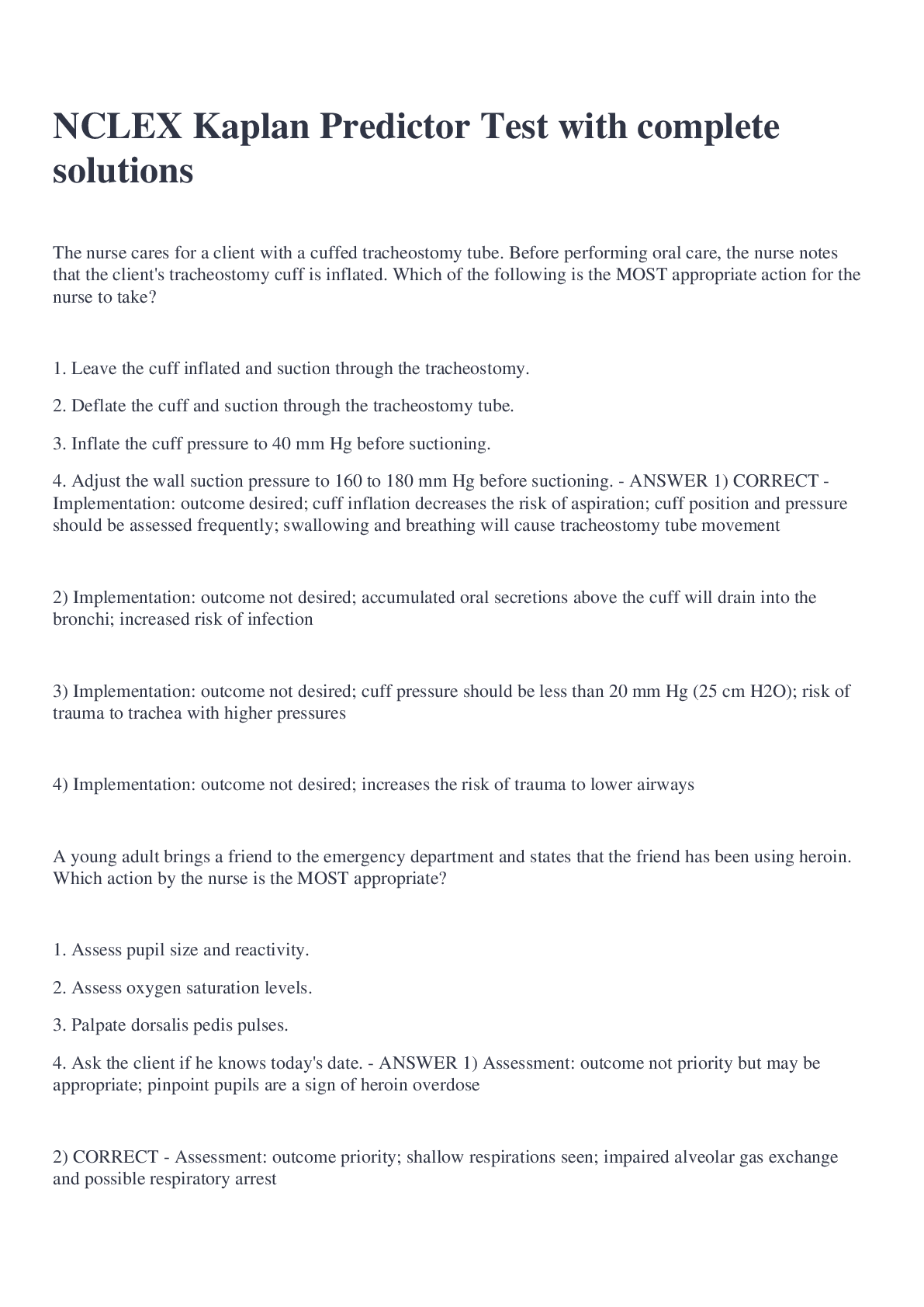 NCLEX Kaplan Predictor Test with complete solutions – Scholarfriends ...
