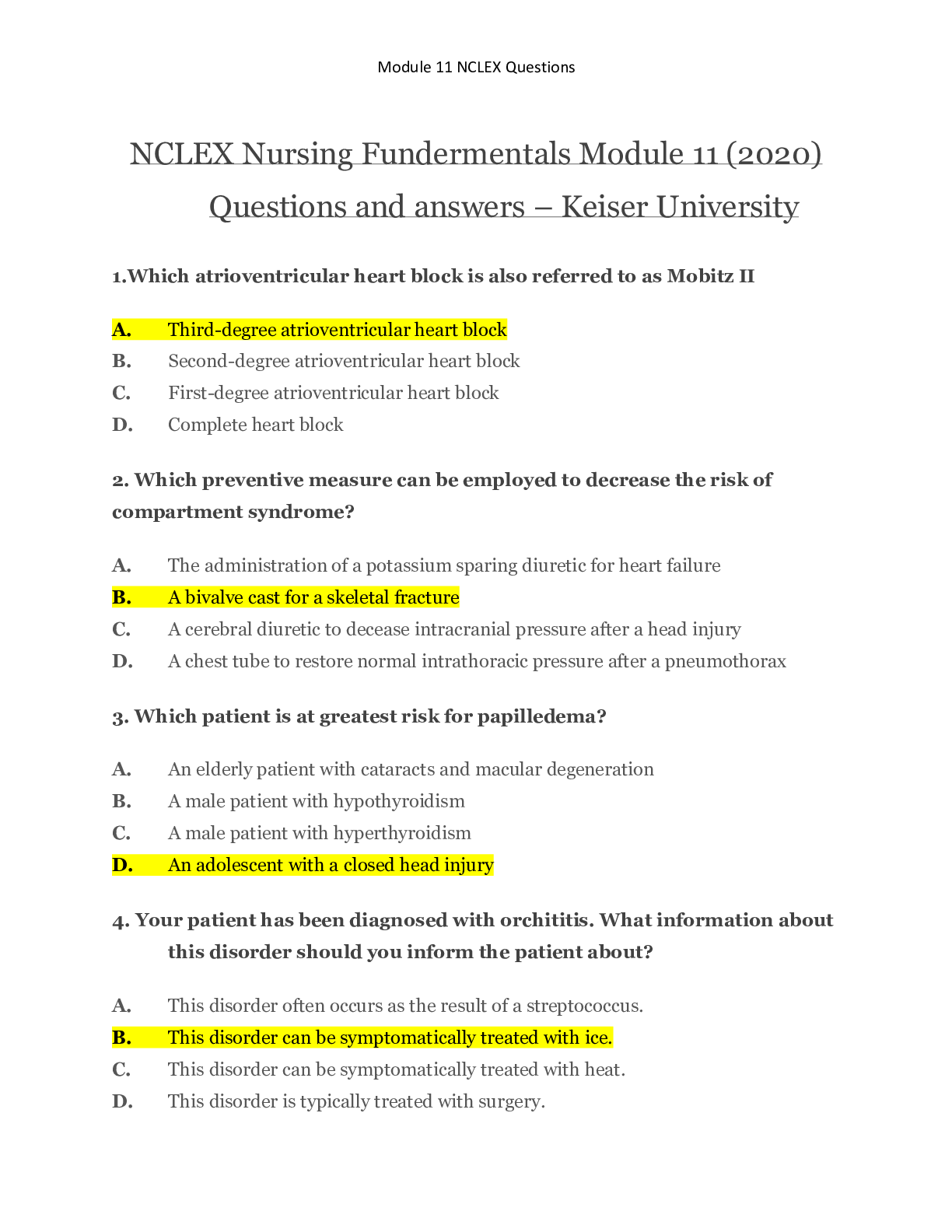 NCLEX Nursing Fundamentals Module 11 Questions and answers {100% ...