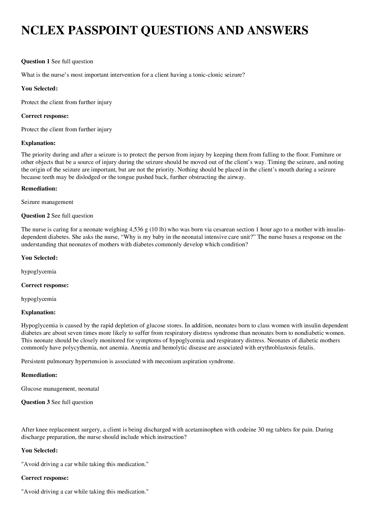 NCLEX PASSPOINT QUESTIONS AND ANSWERS - Scholarfriends