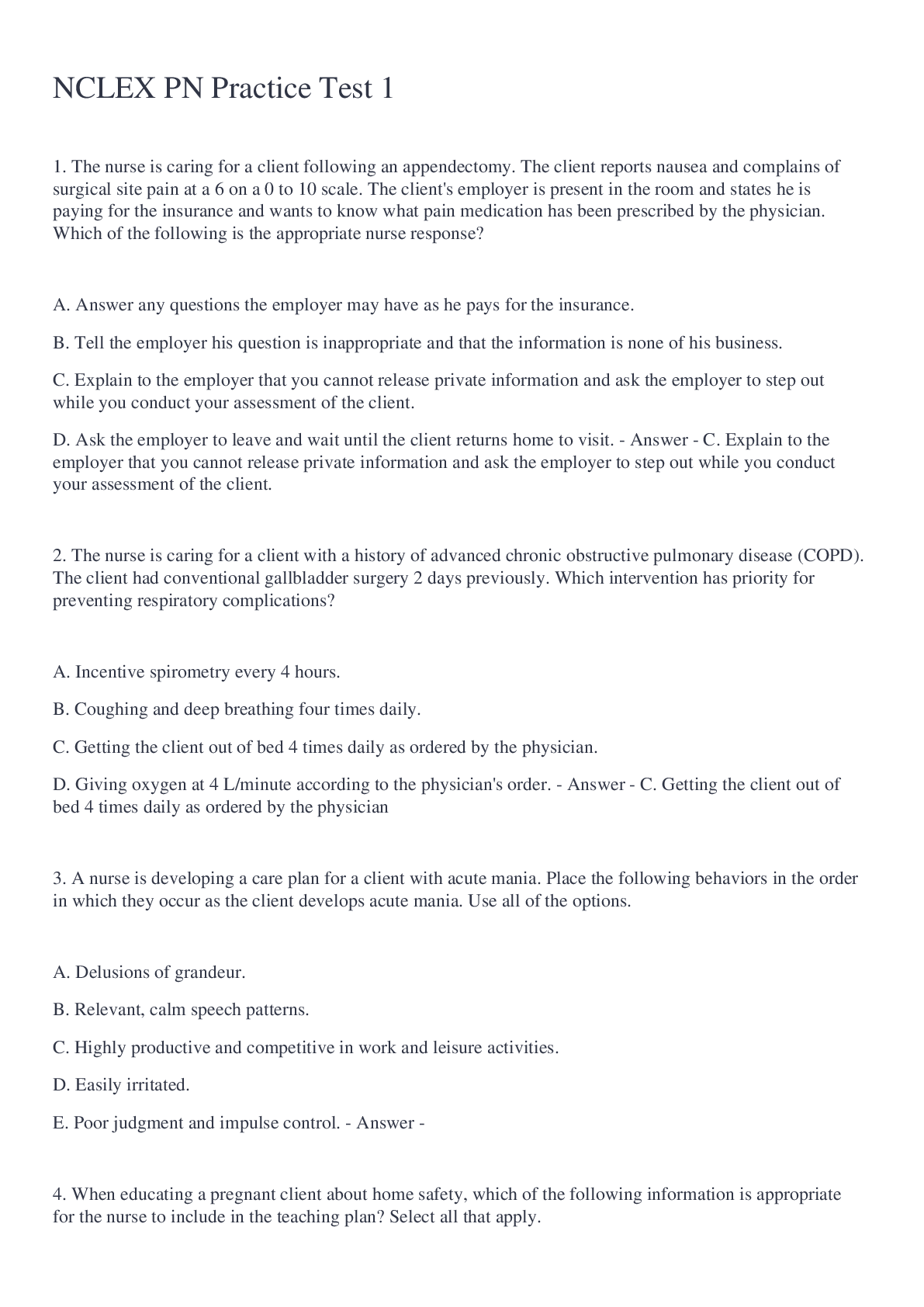 NCLEX PN Practice Test 1, Questions and answers, 2022, Graded A+ ...