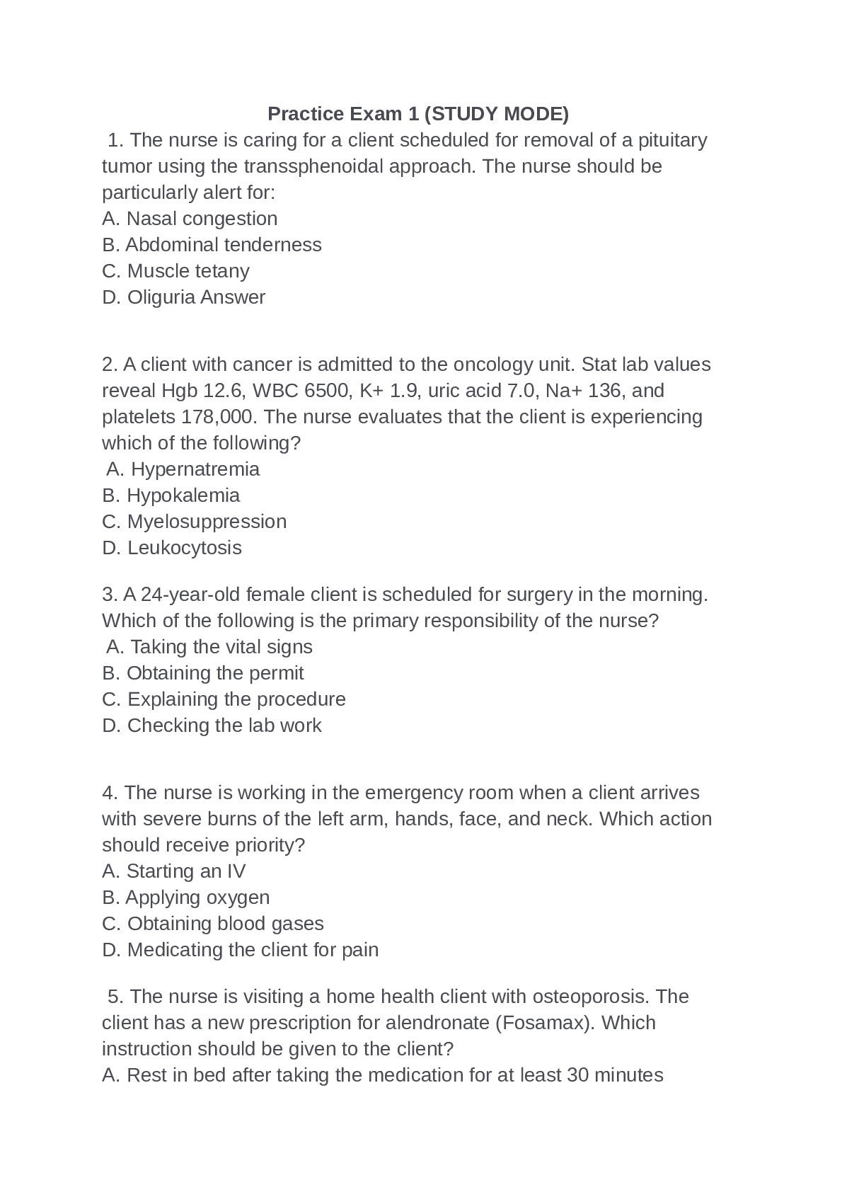 NCLEX PN QUESTIONS SHEET - Scholarfriends