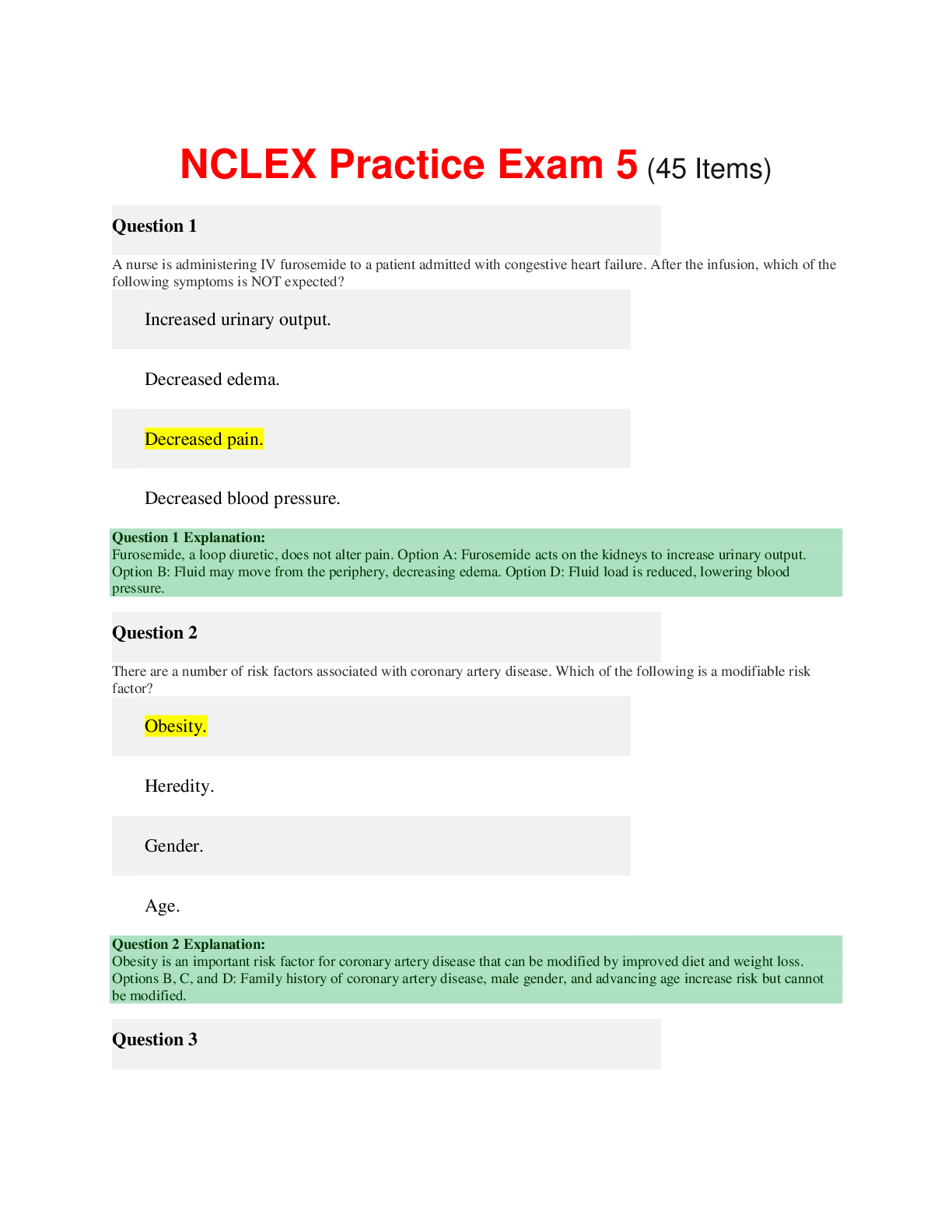 NCLEX Practice Exam 5 Questions And Answers (Latest Version ...
