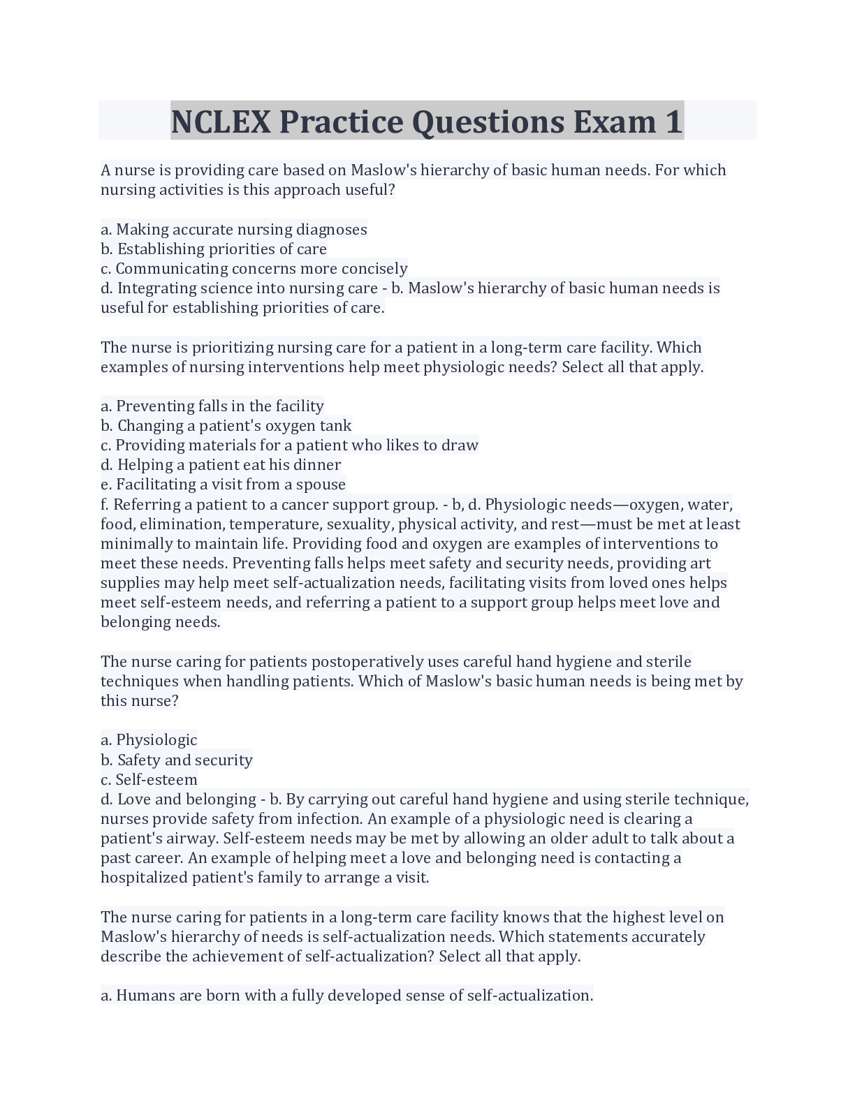 NCLEX Practice Questions Exam 1 - Scholarfriends