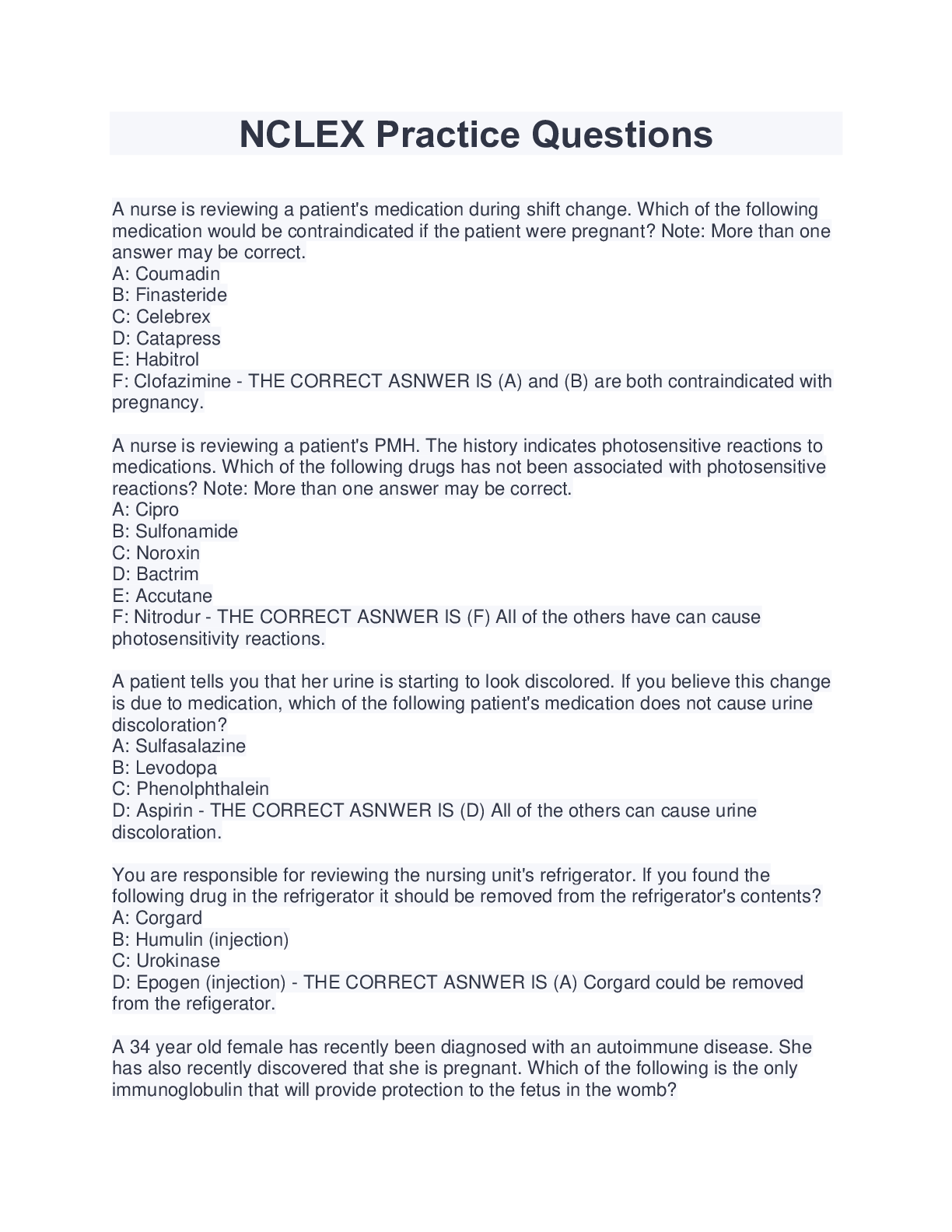 NCLEX PRACTICE QUESTIONS » URINARY DISORDERS NCLEX PRACTICE QUIZ (150 ...