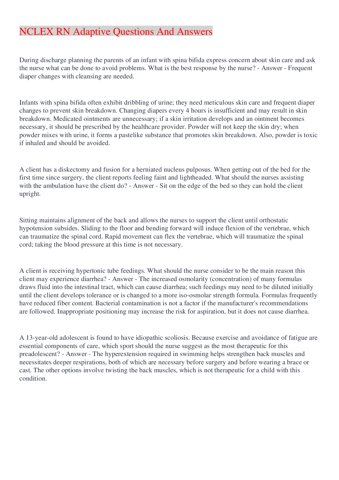 NCLEX RN Adaptive Questions And Answers 2022/2023 - Scholarfriends