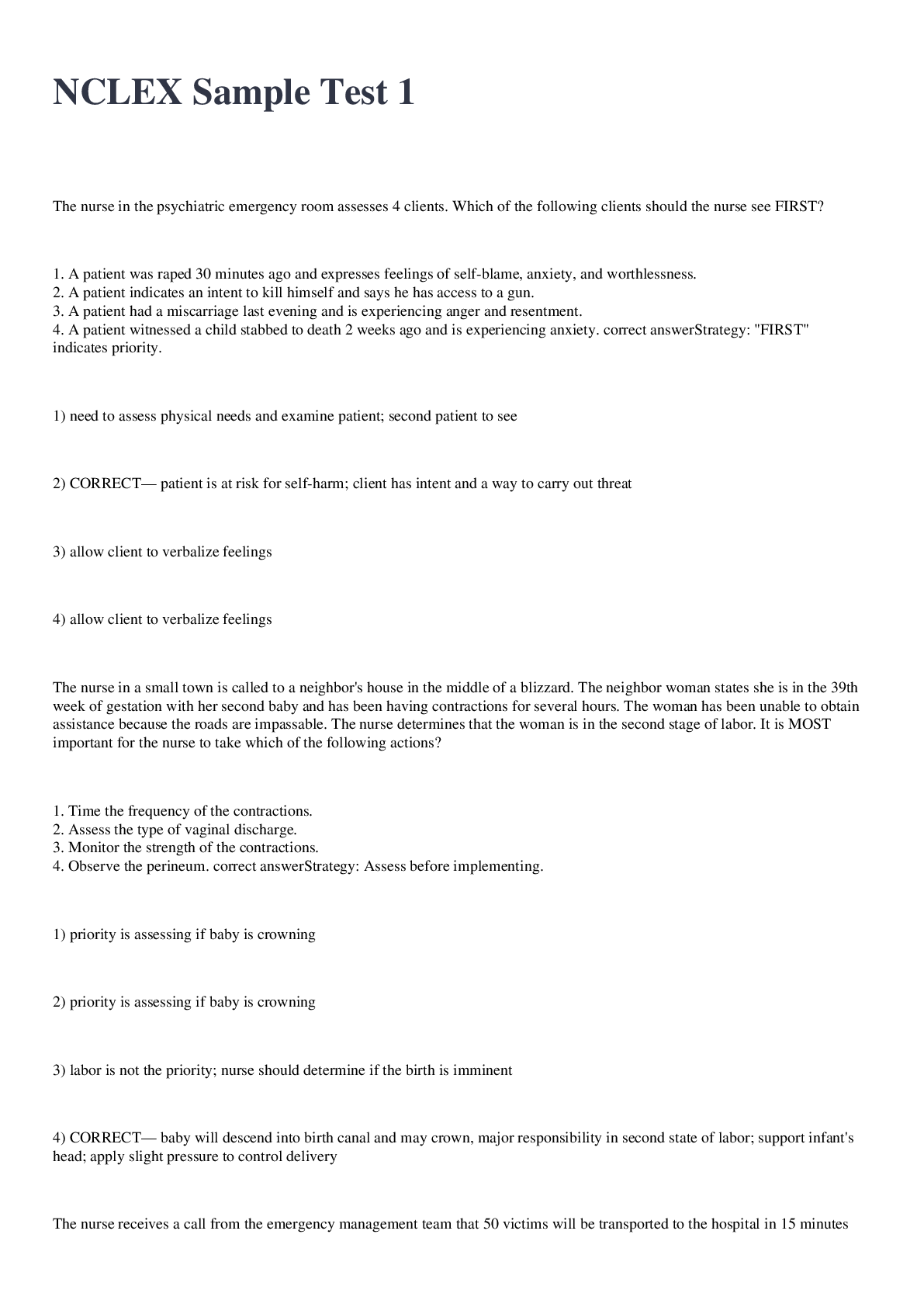 NCLEX Sample Test 1 exam with 100% correct answers 2022/2023 ...