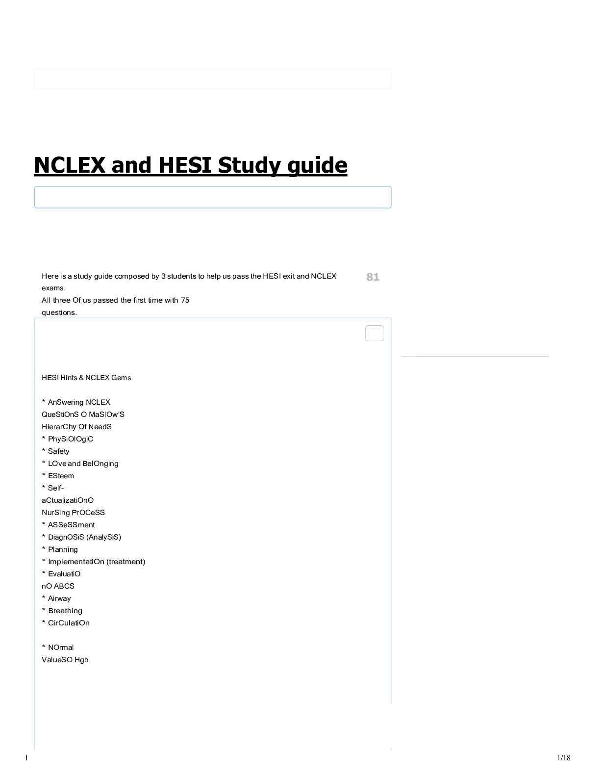 NCLEX and HESI Study guide - Scholarfriends