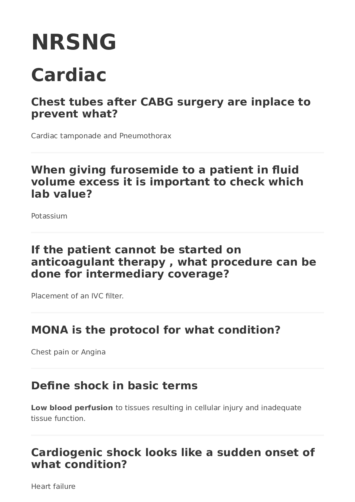 NCLEX cardiac - Scholarfriends