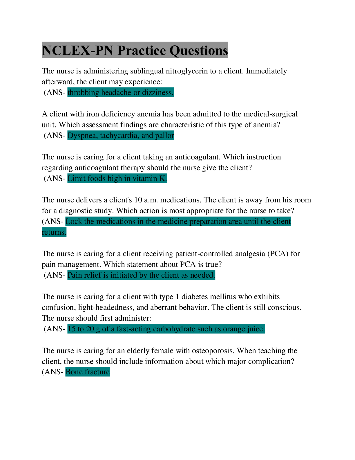 NCLEX-PN Practice Questions & Answers/Latest Updated - Scholarfriends