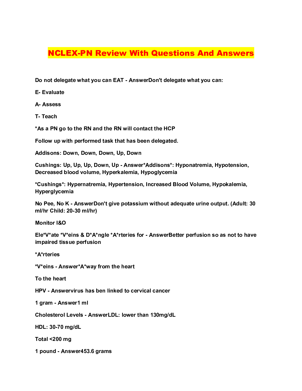 NCLEX-PN Review With Questions And Answers - Scholarfriends