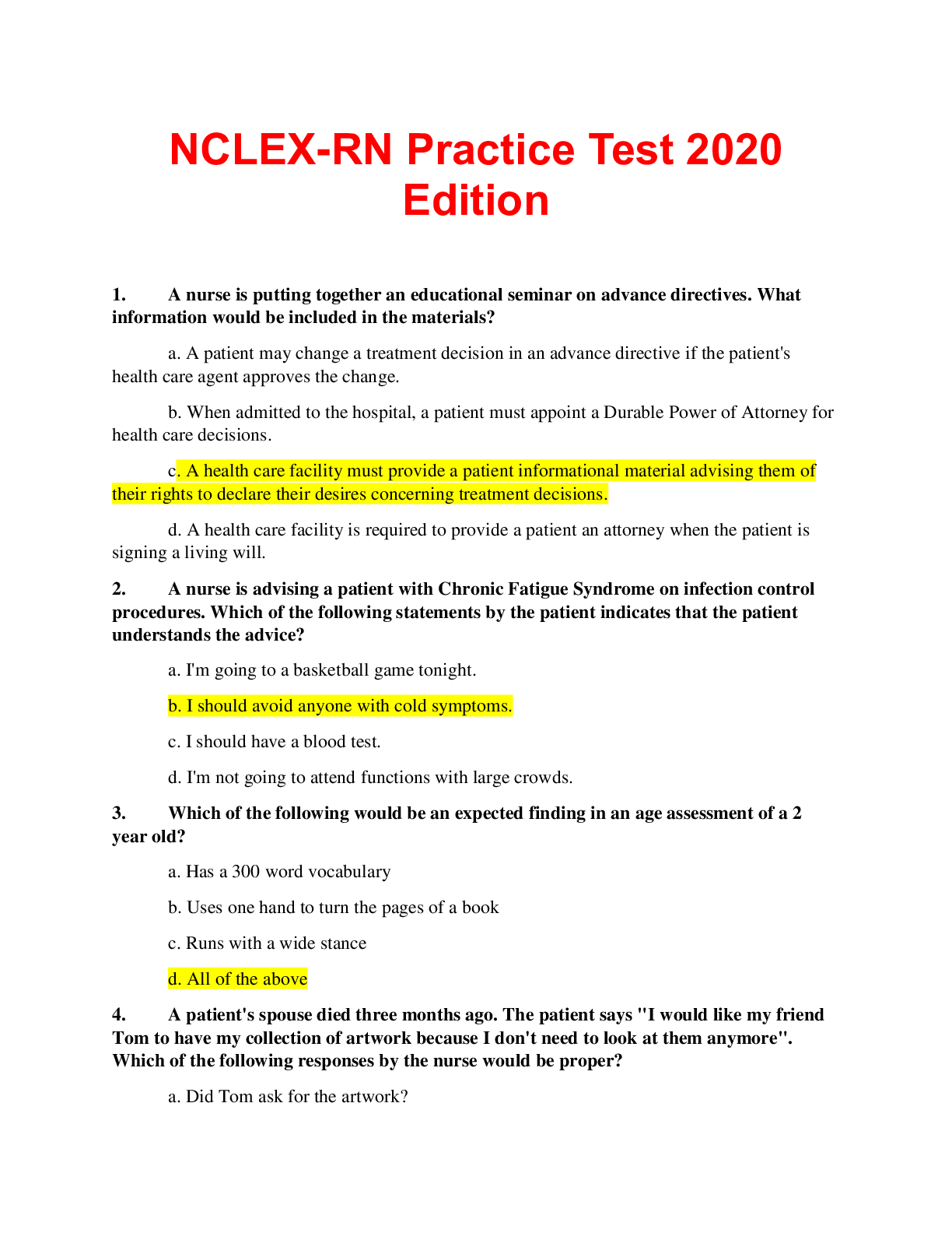 NCLEX-RN Practice Test Edition With Answers Rated A - Scholarfriends