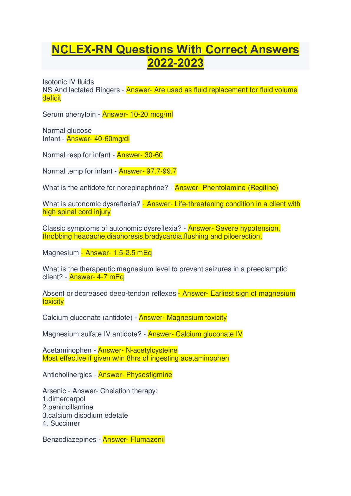 NCLEX-RN Questions With Correct Answers 2022-2023 - Scholarfriends