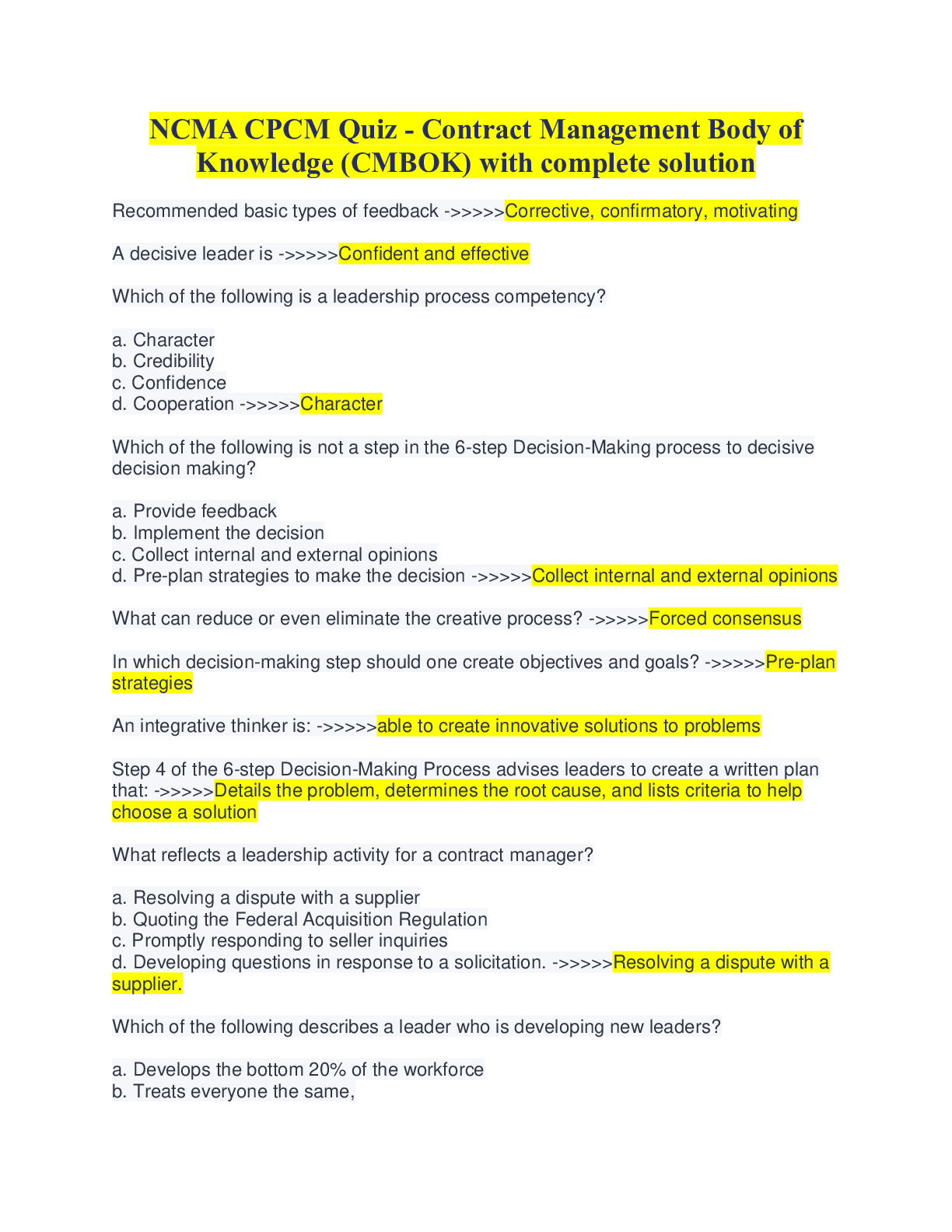 NCMA CPCM Quiz - Contract Management Body of Knowledge (CMBOK) with ...