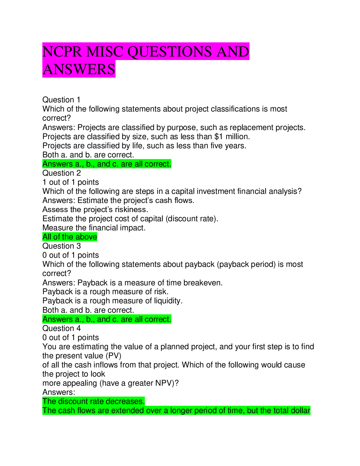 NCPR MISC QUESTIONS AND ANSWERS | 100% Verified - Scholarfriends