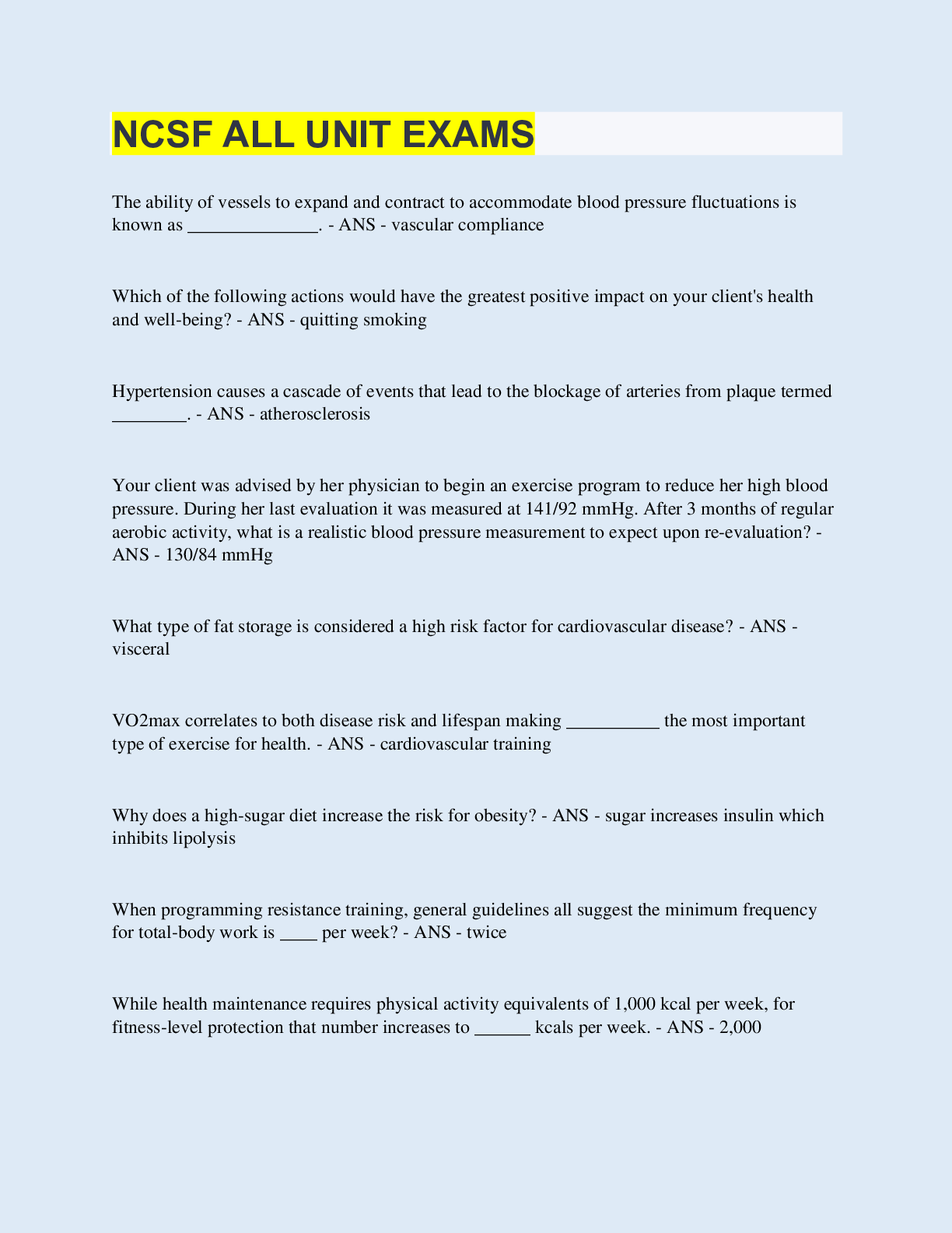 NCSF ALL UNIT EXAMS | 150 Questions with 100% Correct Answers | Updated ...