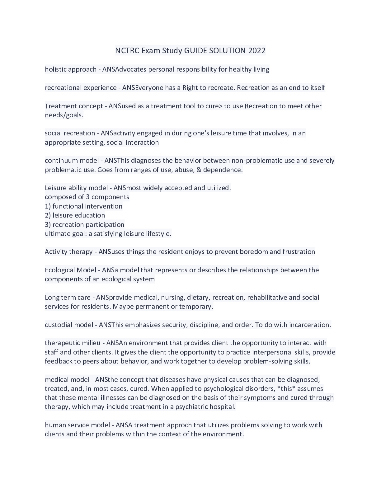 NCTRC Exam Study GUIDE SOLUTION 2022 - Scholarfriends