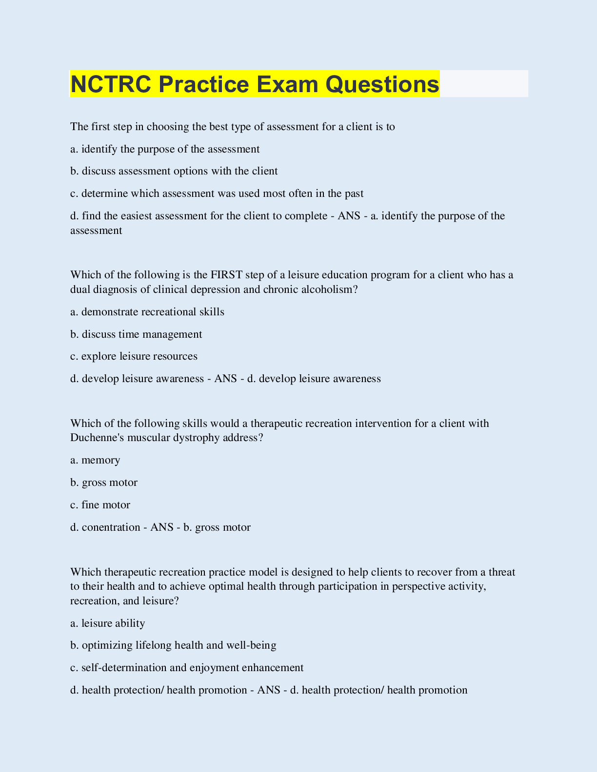 NCTRC Practice Exam Questions – Scholarfriends - Scholarfriends