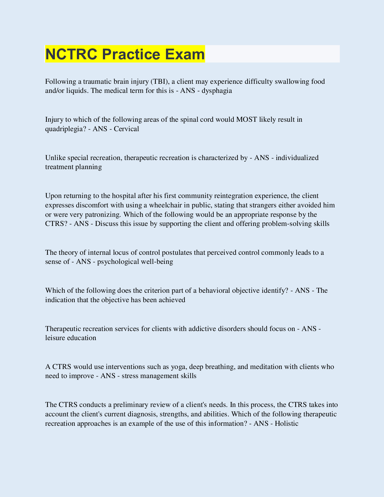 NCTRC Practice Exam - Scholarfriends