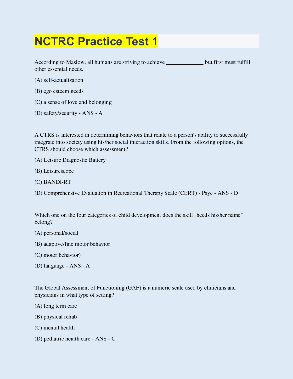 NCTRC Practice Test 1 | 90 Questions with 100% Correct Answers ...