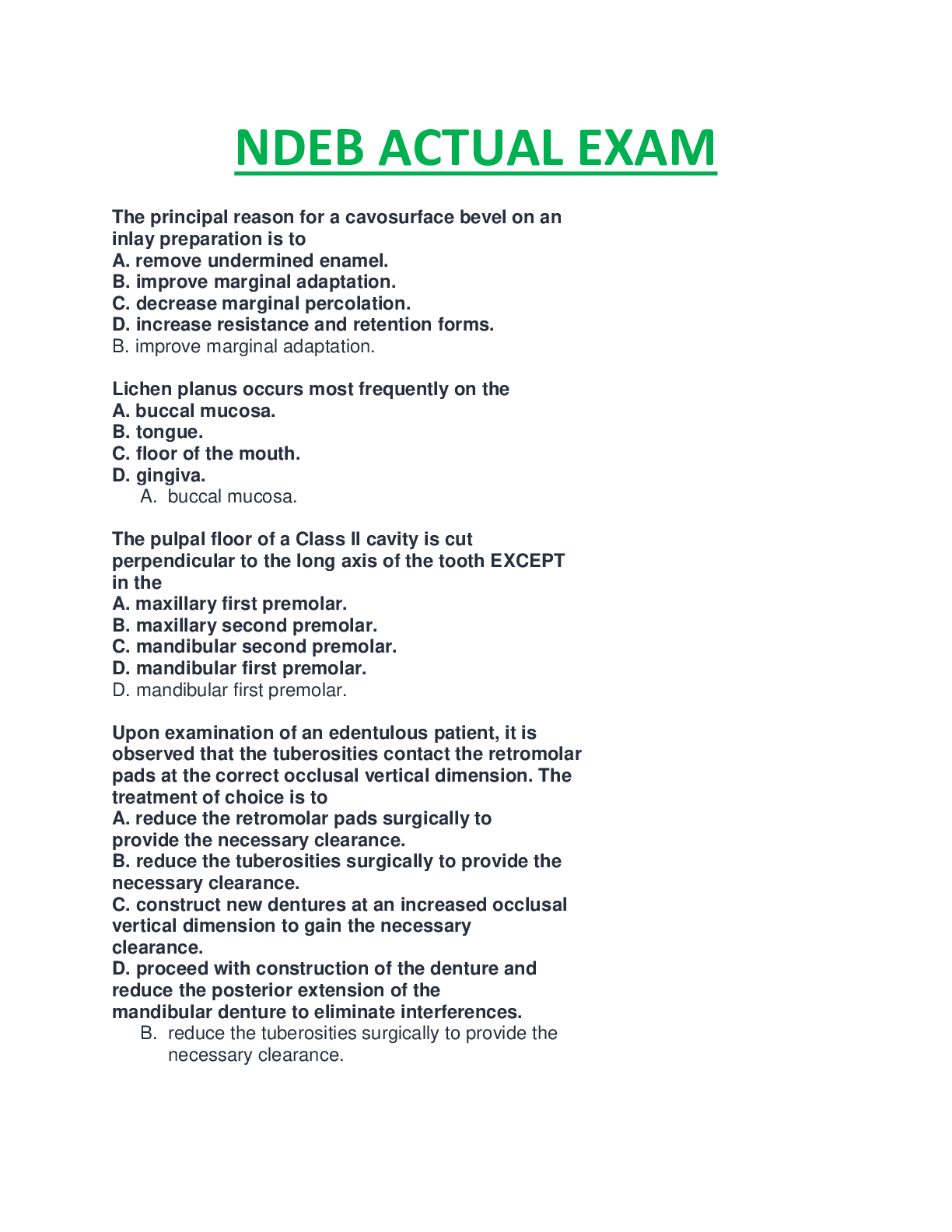 NDEB ACTUAL EXAM QUESTIONS AND ANSWERS NEW UPDATED AND COMPLETE GUIDE ...