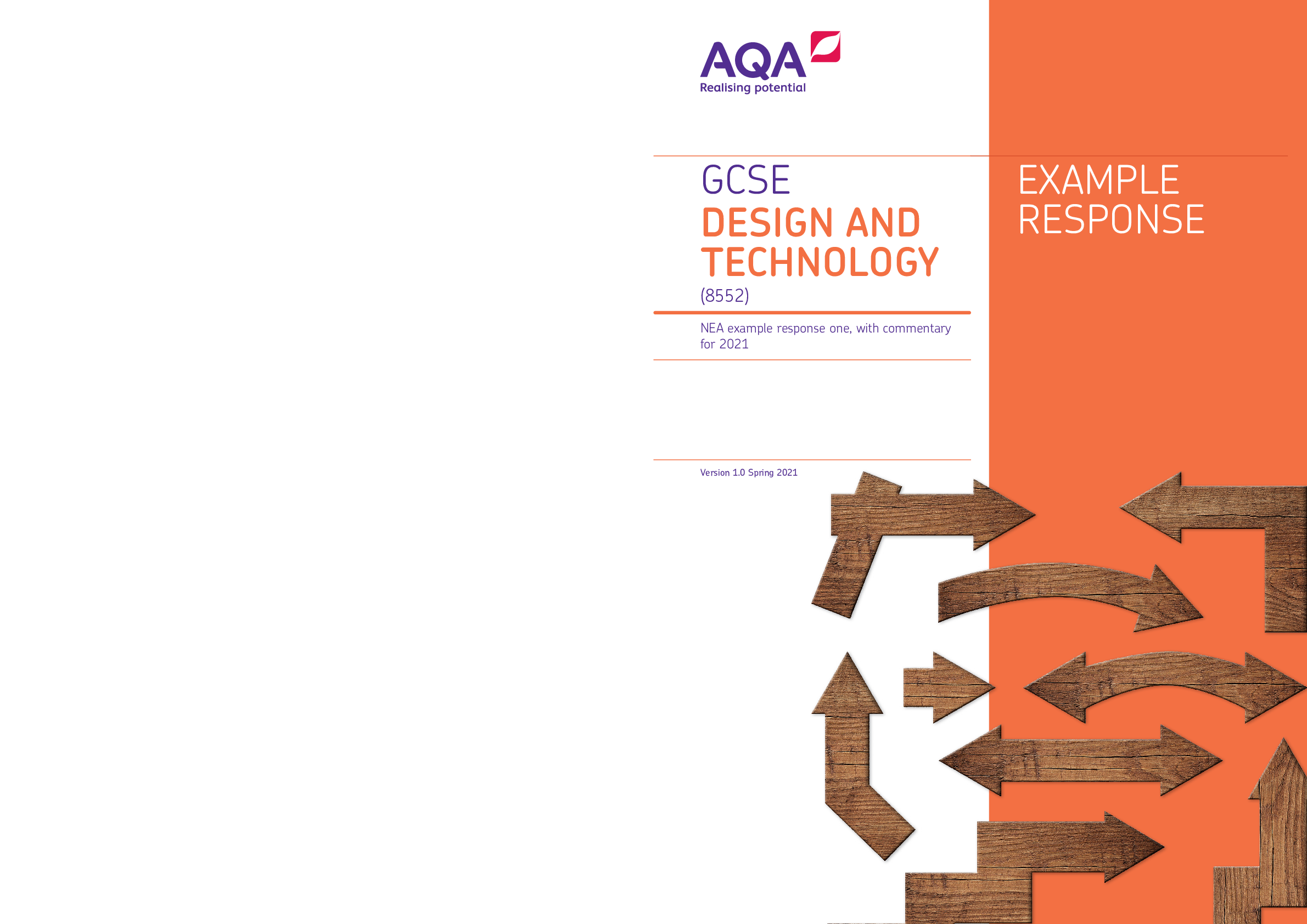 AQA GCSE DESIGN AND TECHNOLOGY (8552) NEA EXAMPLE RESPONSE one, with ...