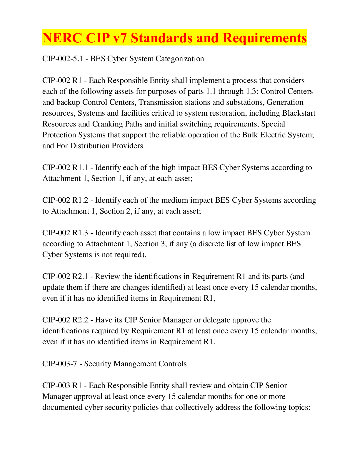 NERC CIP v7 Standards and Requirements - Scholarfriends