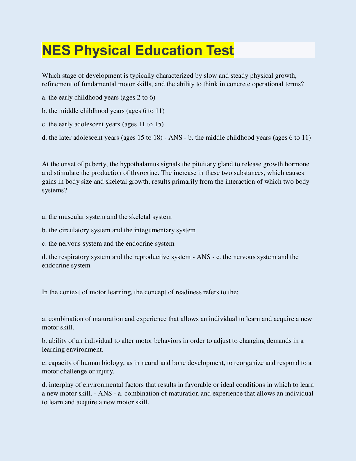 NES Physical Education Test - Scholarfriends