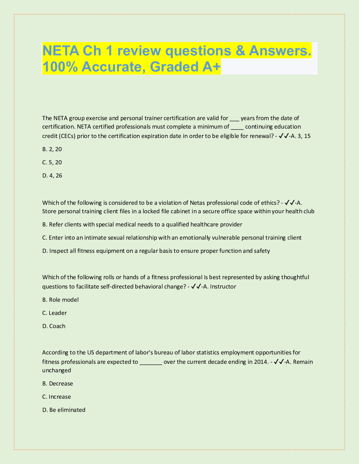 NETA Ch 1 review questions & Answers. 100% Accurate, Graded A+ ...