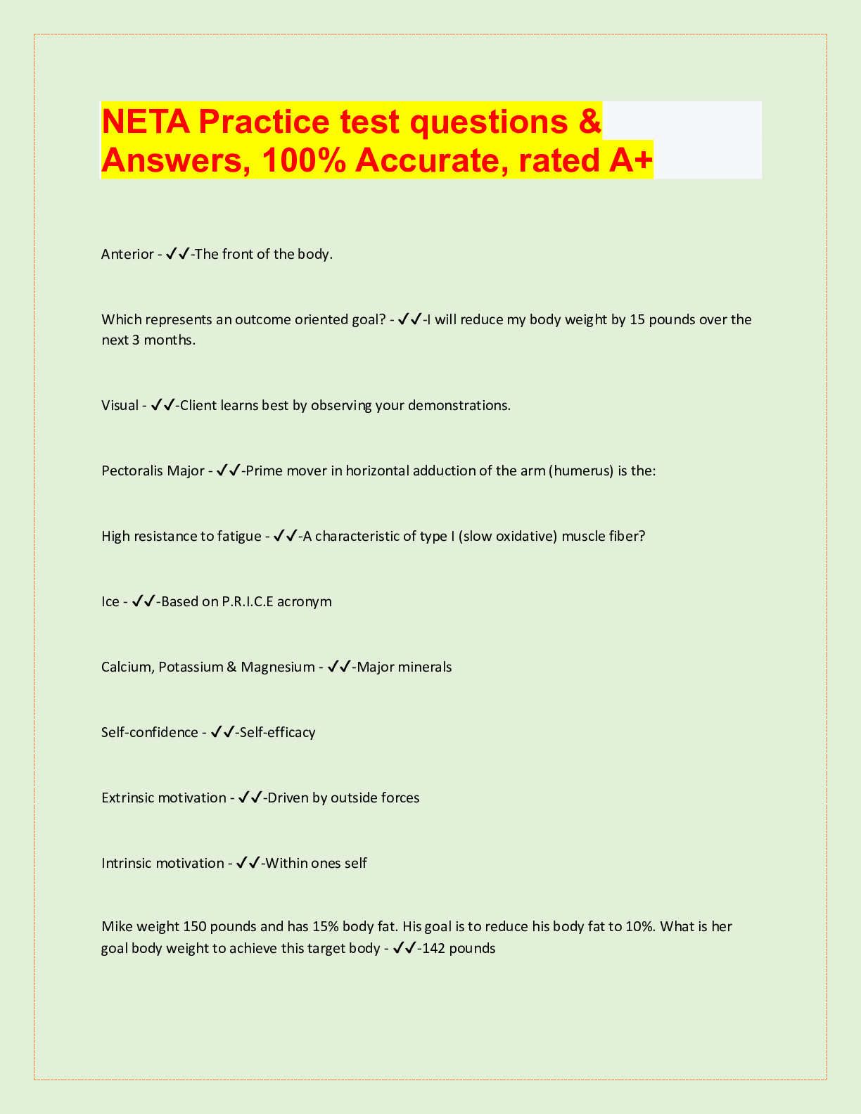 NETA Practice test questions & Answers, 100% Accurate, rated A+ ...