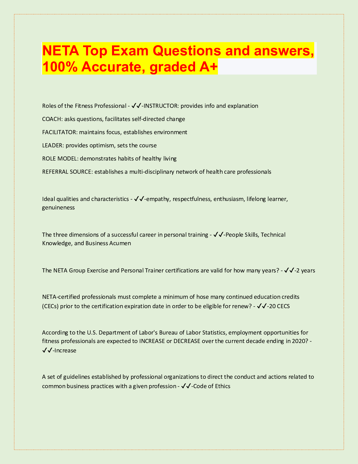 NETA Top Exam Questions and answers, 100% Accurate, graded A+ ...