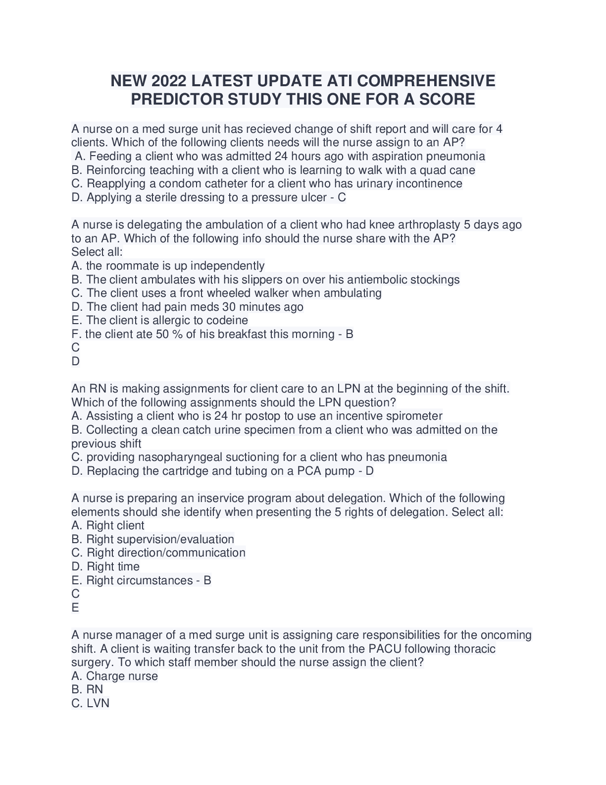 NEW 2022 LATEST UPDATE ATI COMPREHENSIVE PREDICTOR STUDY THIS ONE FOR A ...