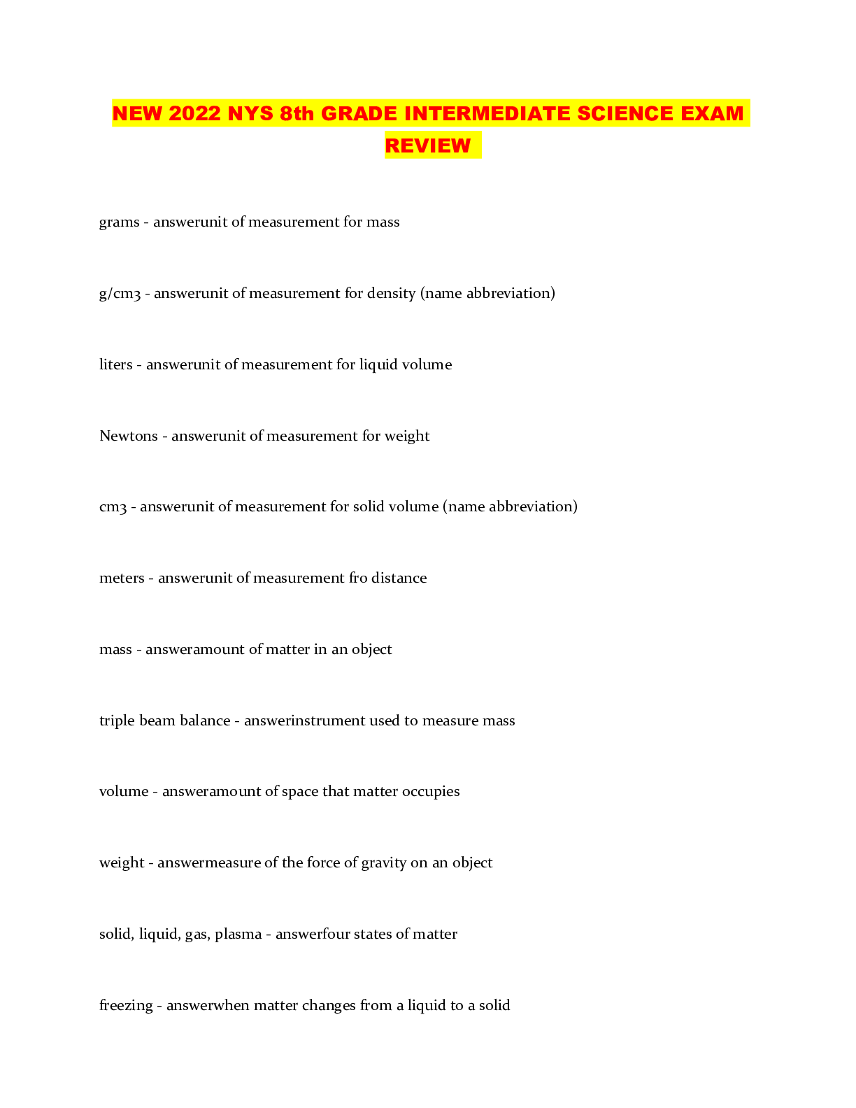 NEW 2022 NYS 8th GRADE INTERMEDIATE SCIENCE EXAM REVIEW - Scholarfriends