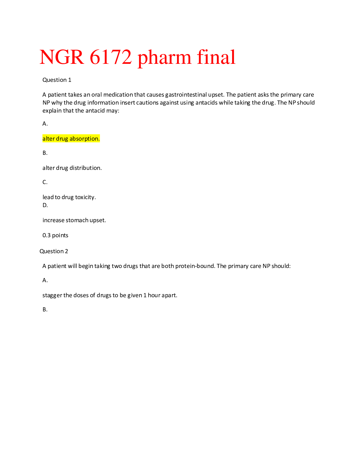 NGR 6172 Advanced Pharmacology Final - Grade A Solutions ...