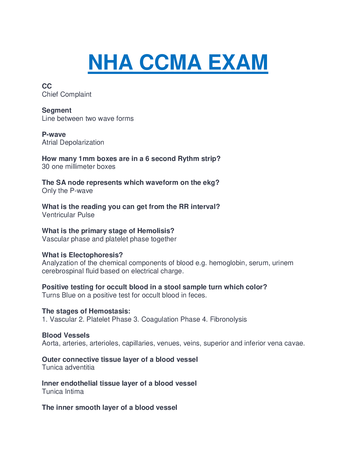 NHA CCMA EXAM (Latest 2022/2023) Verified Answers - Scholarfriends