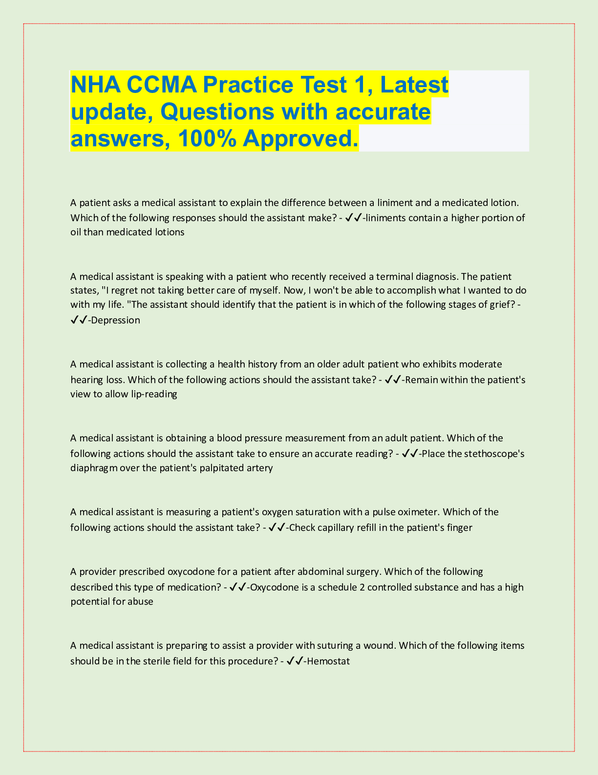 NHA CCMA Practice Test 1 2022/2023 - Scholarfriends