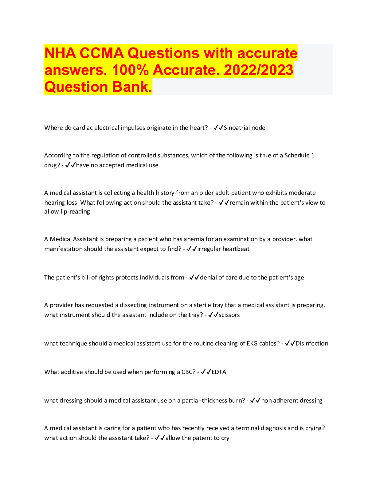 NHA CCMA Questions with accurate answers. 100% Accurate. 2022/2023 ...
