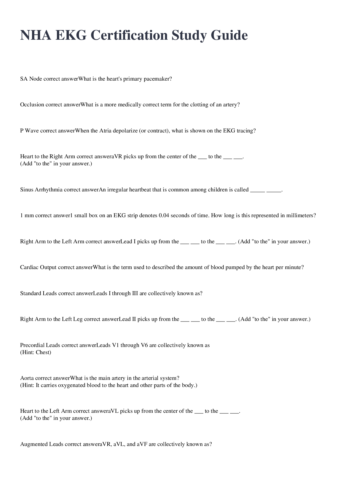 NHA EKG Certification Study Guide Questions And Answers/ Latest Update ...