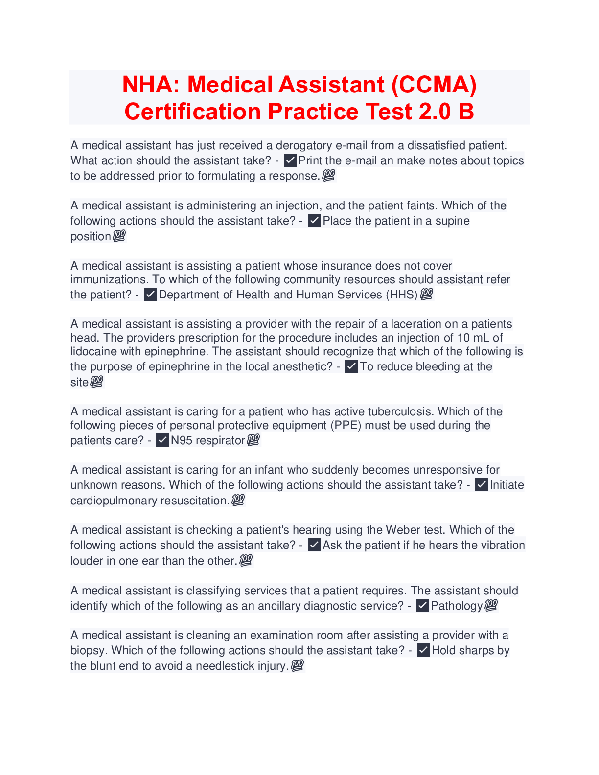 NHA: Medical Assistant (CCMA) Exams 2022/2023 - Scholarfriends