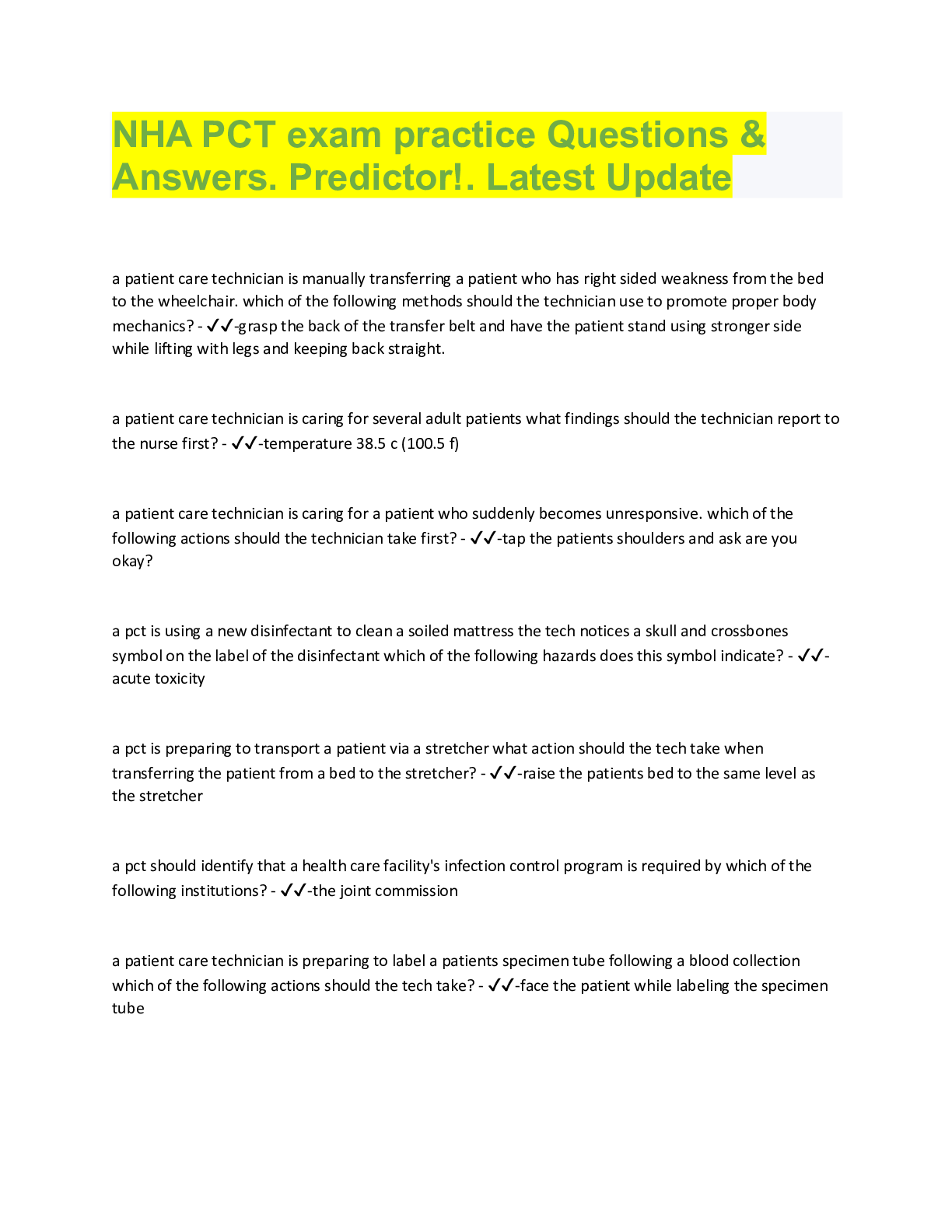 NHA PCT exam practice Questions & Answers. Predictor!. Latest Update ...