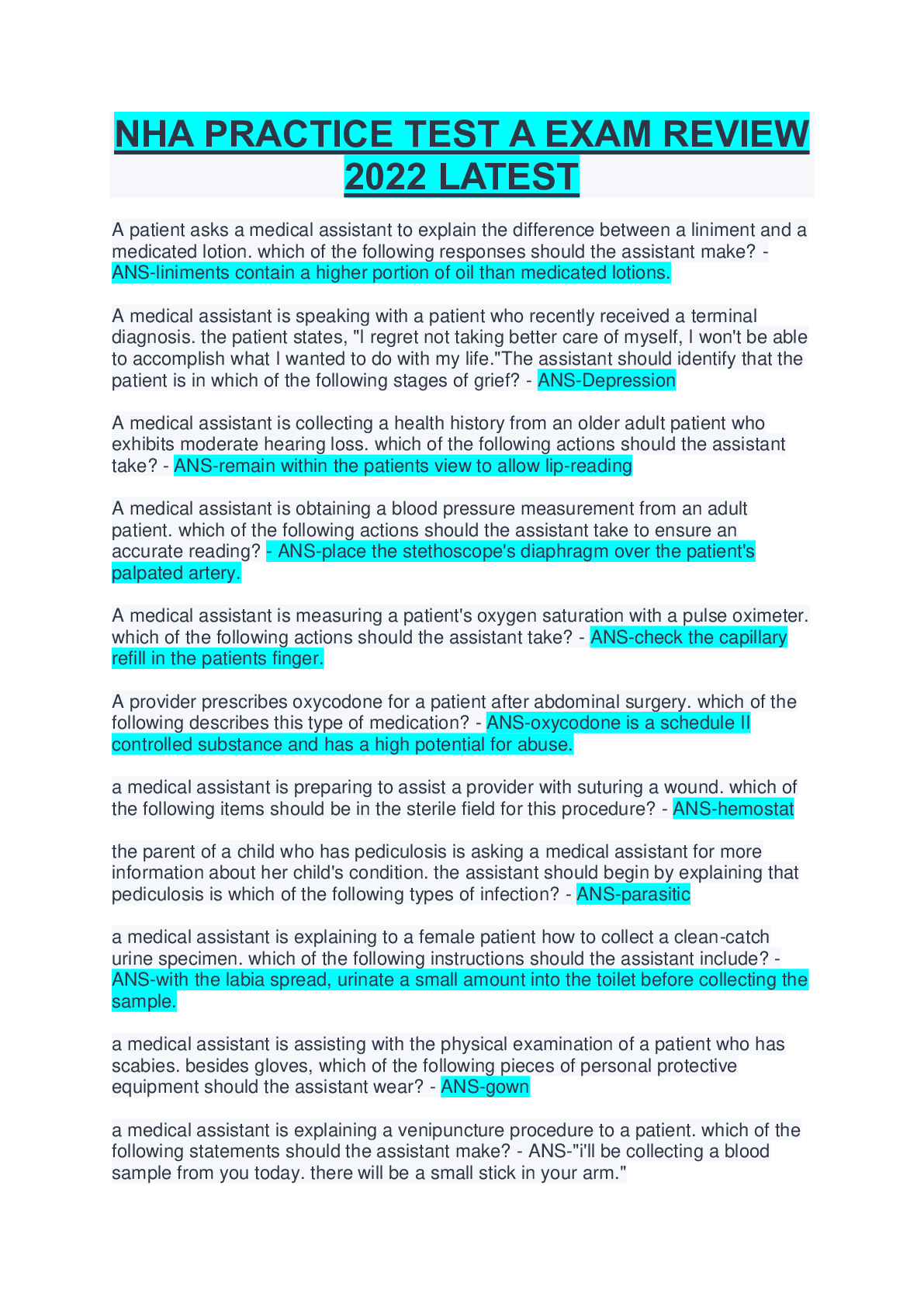 NHA PRACTICE TEST A EXAM REVIEW 2022 LATEST - Scholarfriends